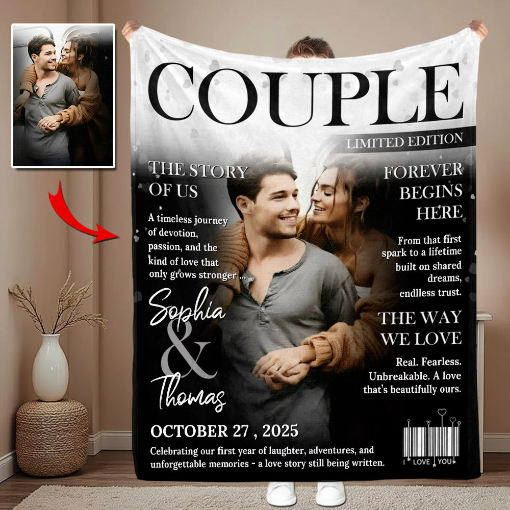 Personalized Love Story Couple Magazine Cover Blanket - Gift For Roman ...